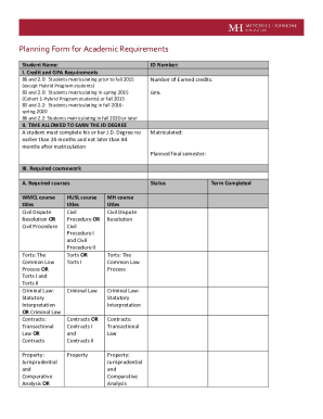 Fillable Online Planning Form for Academic Requirements.docx Fax Email ...
