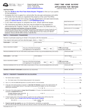 Fillable Online First time home buyers' program - Property transfer tax ...