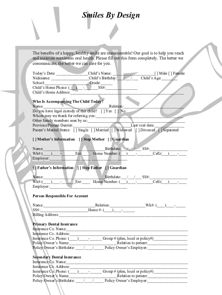 Fillable Online (PDF) welcome1 The benefits of a happy, healthy smile ...