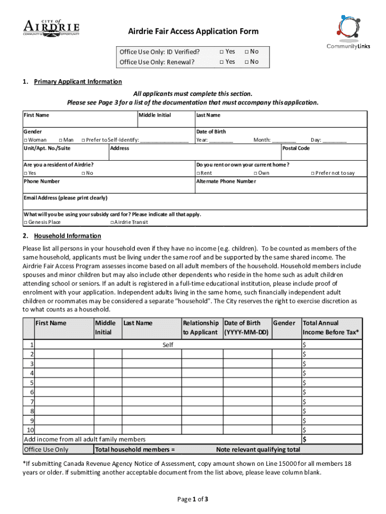 Fillable Online Airdrie Fair Access Application Form Fax Email Print ...