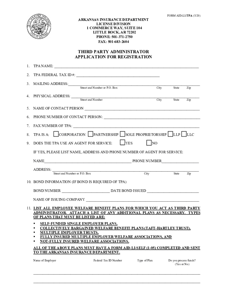 Fillable Online insurance arkansas tpaapplication.doc Fax Email Print - pdfFiller
