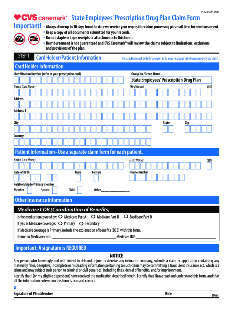 Fillable Online State Employees' Prescription Drug Plan Claim Form Fax ...
