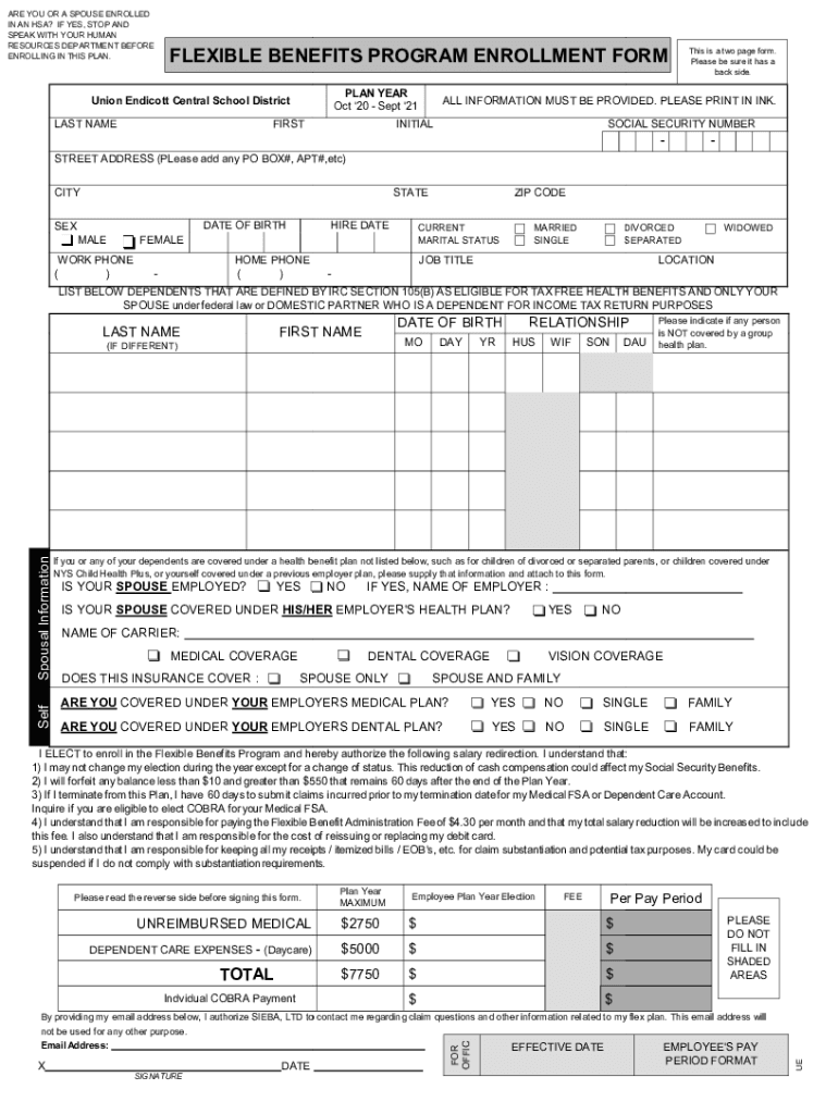 Fillable Online flexible benefits prog - ible benefits program enrollment form Fax Email Print ...