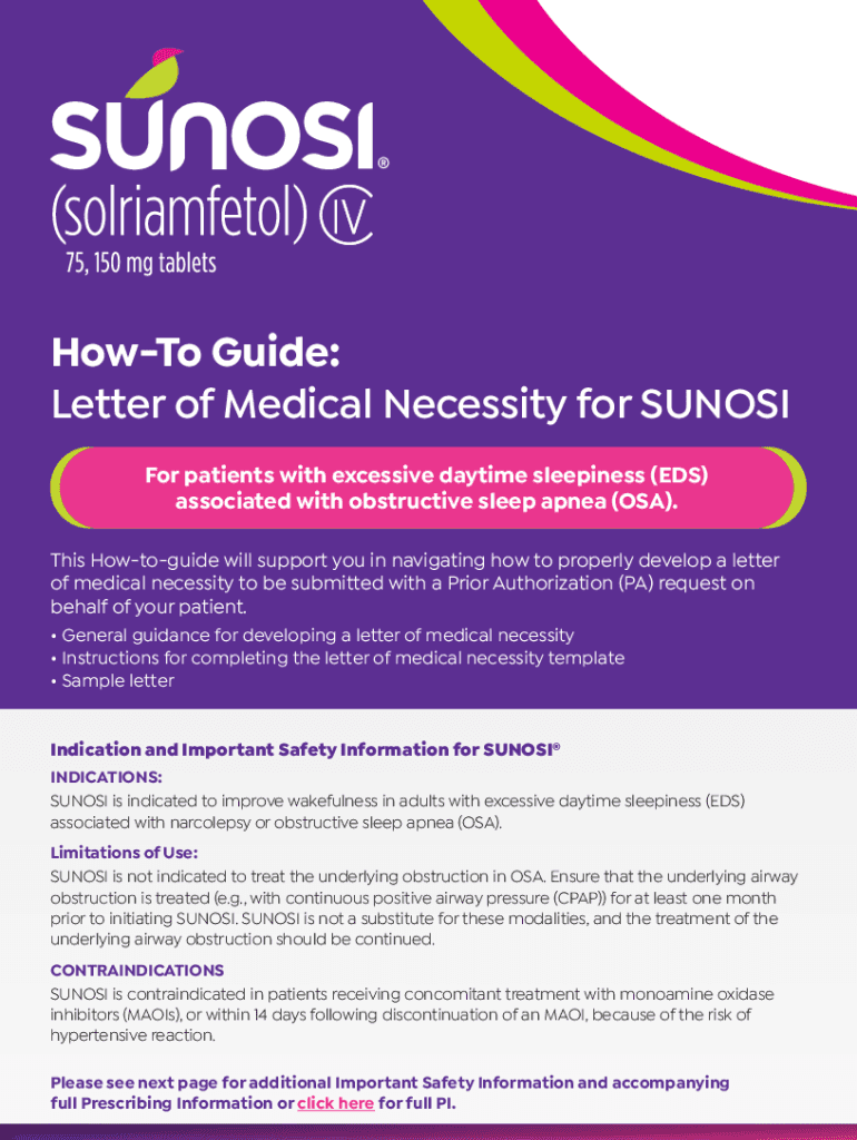 Fillable Online How-To Guide: Letter of Medical Necessity for SUNOSI ...