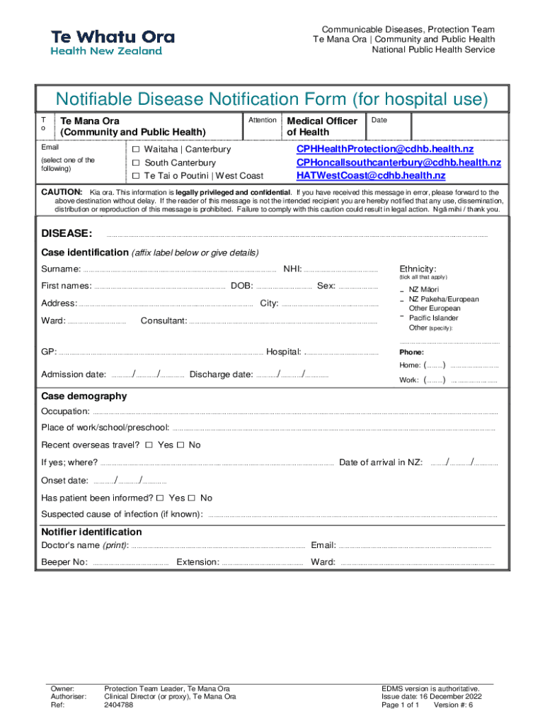 Fillable Online Notifiable Disease Notification Form (for hospital use ...