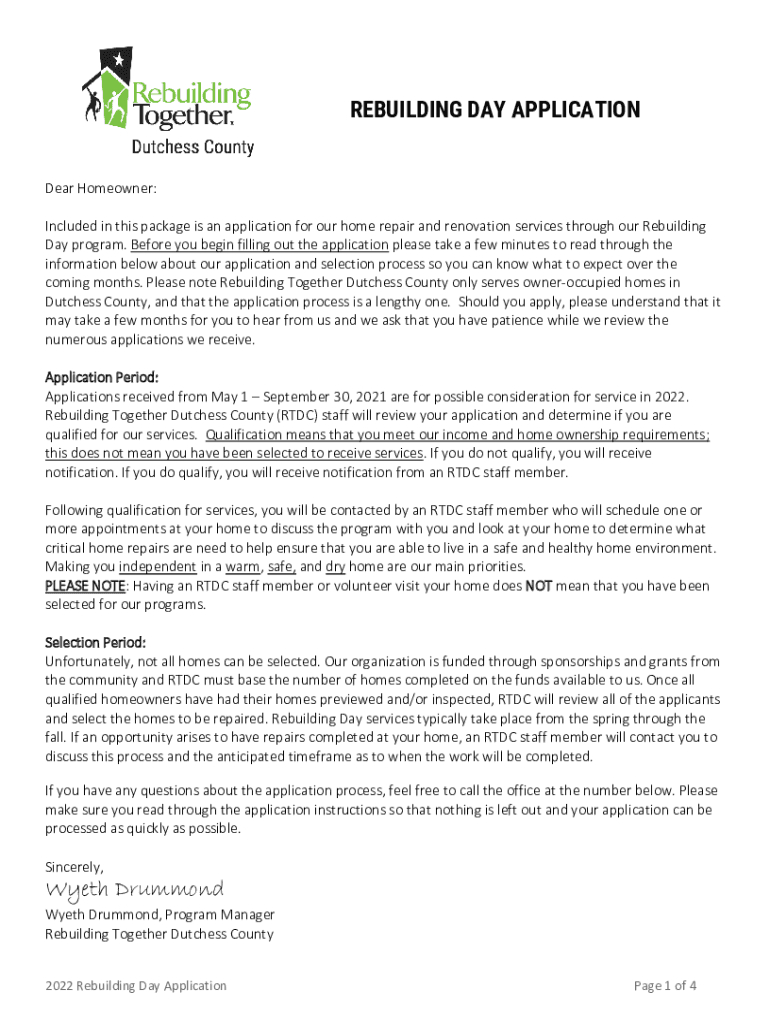 Fillable Online Rebuilding Together Homeowner Application Fax Email ...