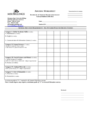 Advising Worksheets Doc Template | pdfFiller