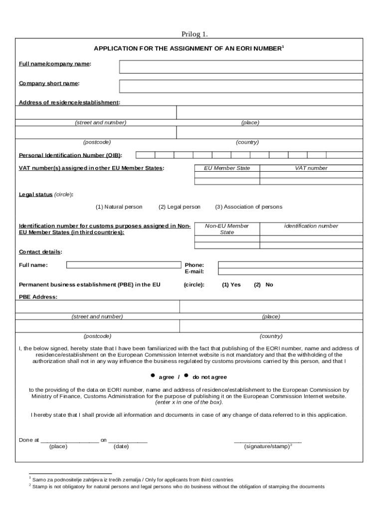 EORI Number application - VACUE - carina gov Doc Template | pdfFiller