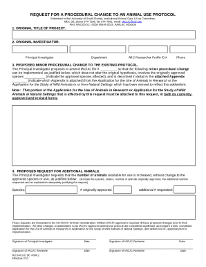 REQUEST TO AMEND AN ANIMAL USE PROTOCOL Doc Template | pdfFiller