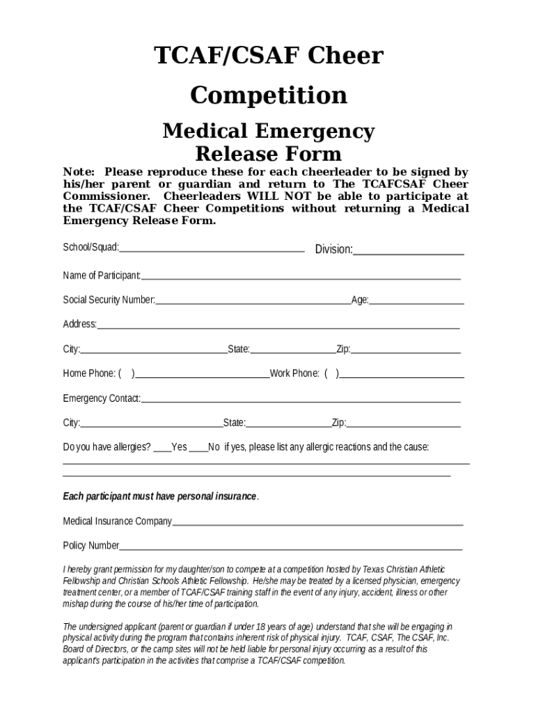 SISD Cheerleader Release Doc Template | pdfFiller