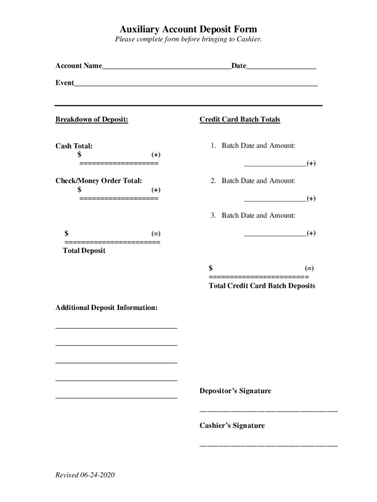 Fillable Online Auxiliary Account Deposit Form Fax Email Print - pdfFiller