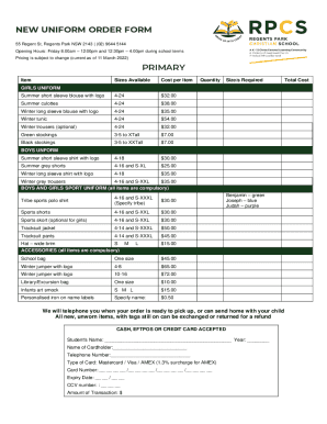 Fillable Online NEW UNIFORM ORDER FORM PRIMARY Fax Email Print - pdfFiller