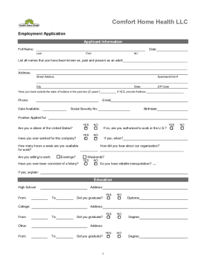 Fillable Online Uniform Employment - Application for Nurse Aide Staff ...