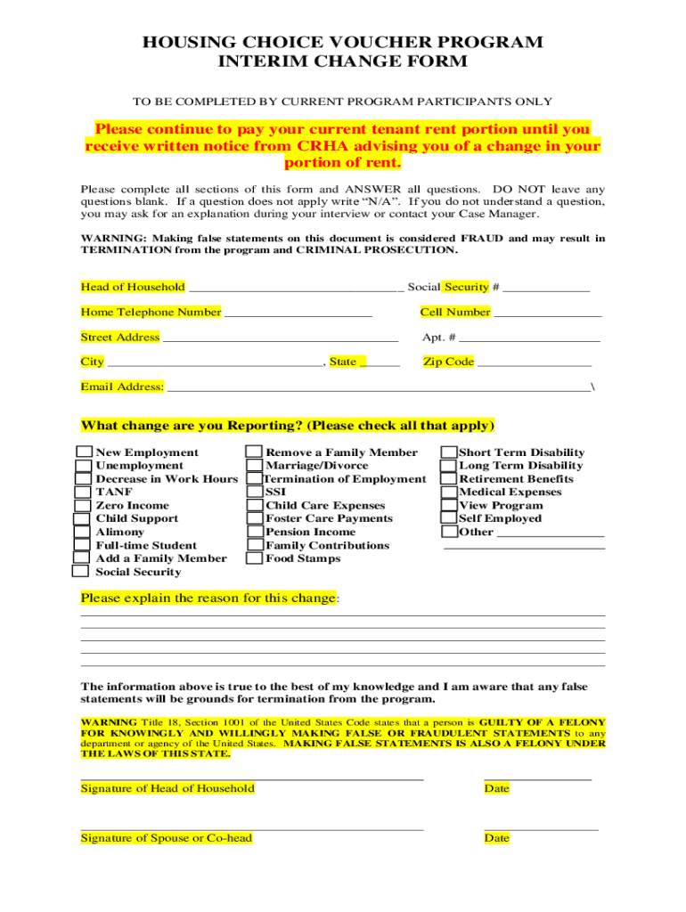 Fillable Online PUBLIC HOUSING PROGRAM INTERIM CHANGE FORM Fax Email Print - pdfFiller