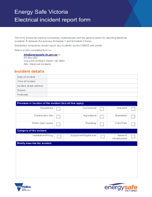 Fillable Online Electrical incident report form - Energy Safe Victoria ...