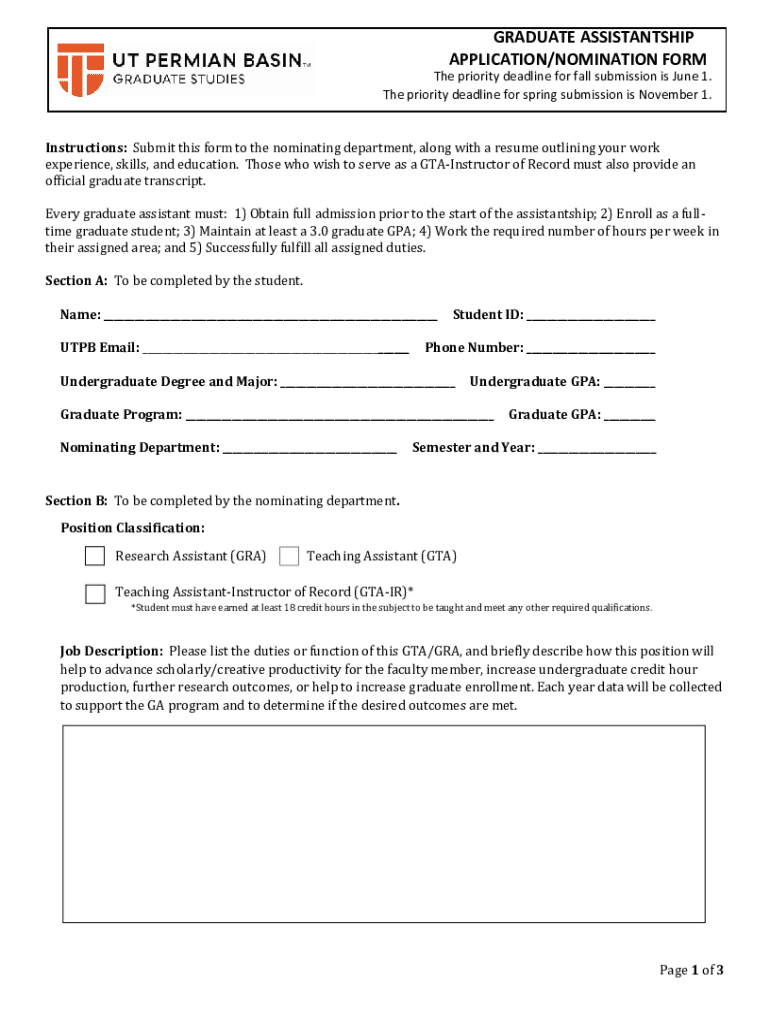 Fillable Online graduate assistantship application/nomination form Fax Email Print - pdfFiller