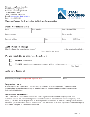 Fillable Online Change-Update Authorization to Release Information Form ...