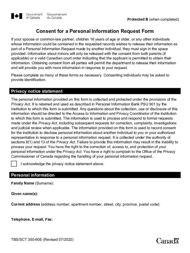 Fillable Online Consent for a Personal Information Request Form. Consent for a Personal ...