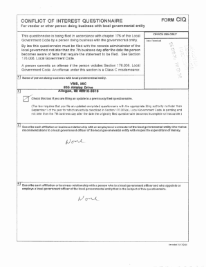 Fillable Online CONFLICT OF INBEWEST QUESTIONNAIRE FORM CIQ Fax Email ...