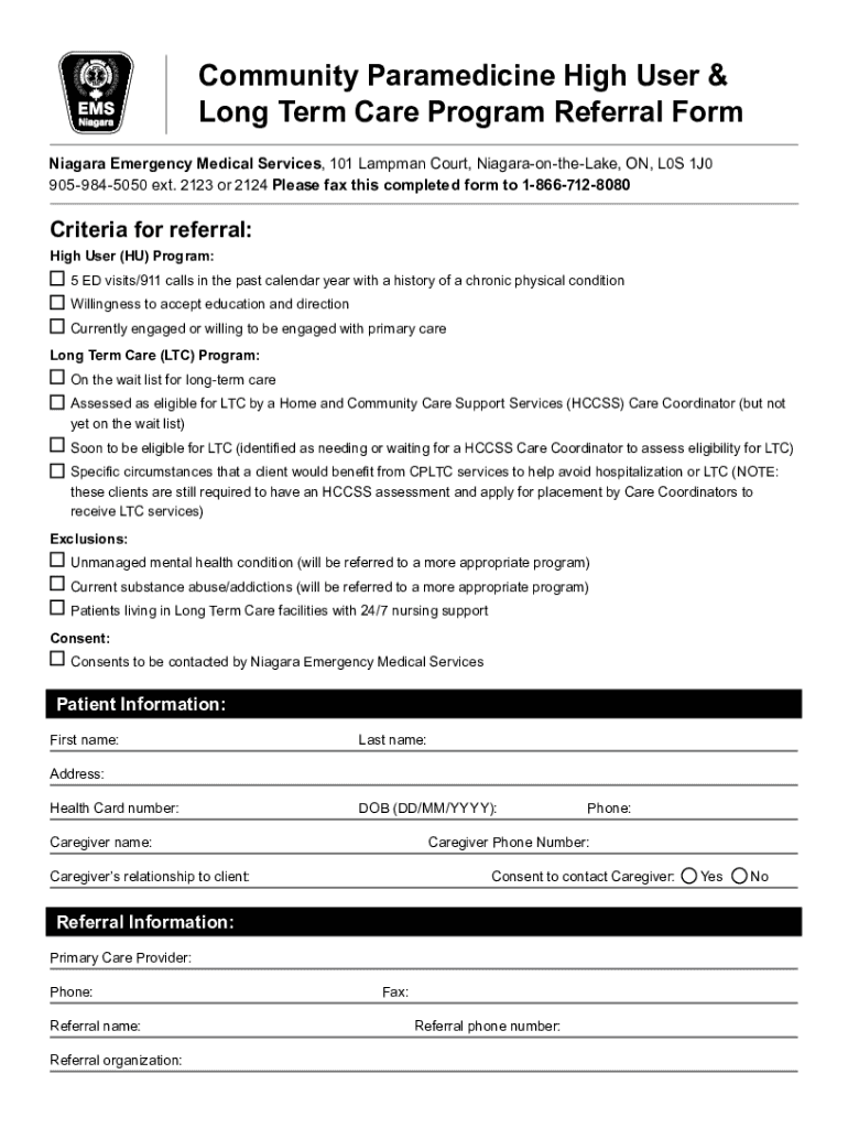 Fillable Online NEMS Community Paramedicine Referral Form Fax Email ...