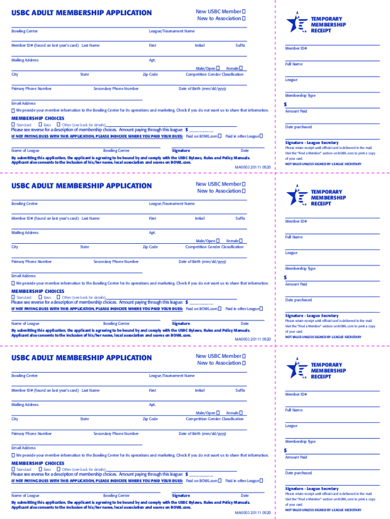 USBC Adult Membership Application: Fill out & sign online | DocHub