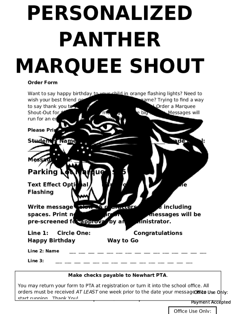 Personalized Panther Marquee Shout Outs Doc Template | pdfFiller