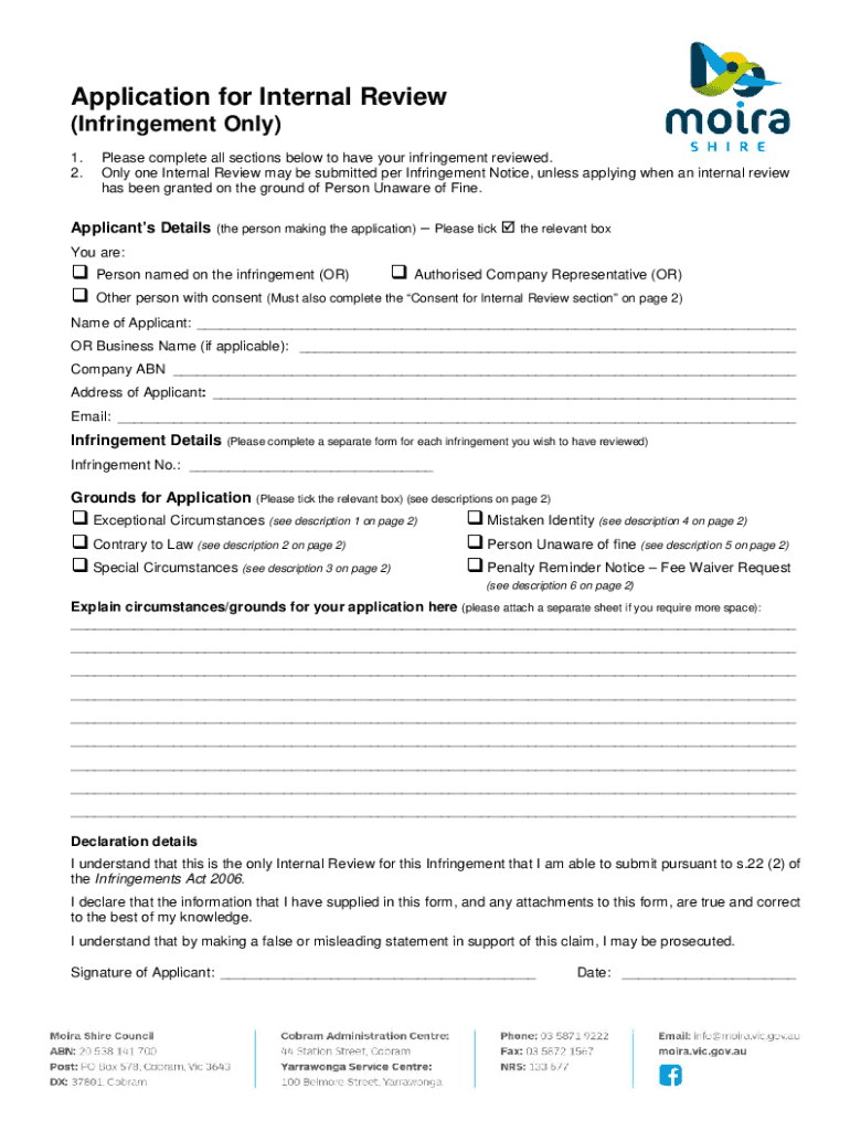 Fillable Online Application for Internal Review for Infringements Only Fax Email Print - pdfFiller