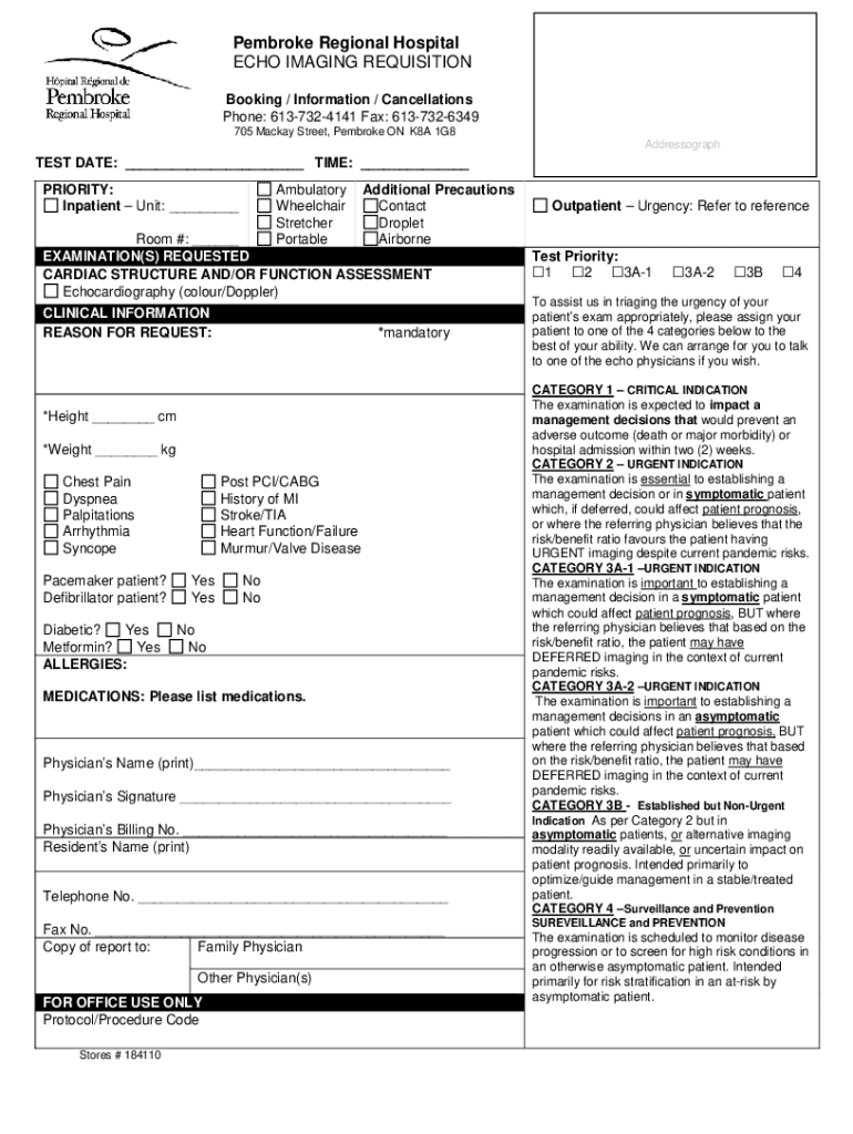 Fillable Online Pembroke Regional Hospital ECHO IMAGING REQUISITION Fax ...