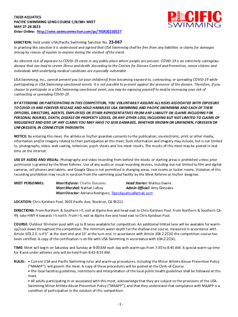 Fillable Online Pacific Swimming Meets Fax Email Print - pdfFiller