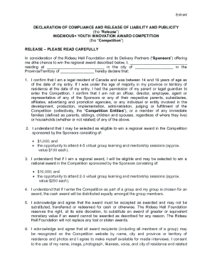 Fillable Online declaration of compliance and release of liability and ...