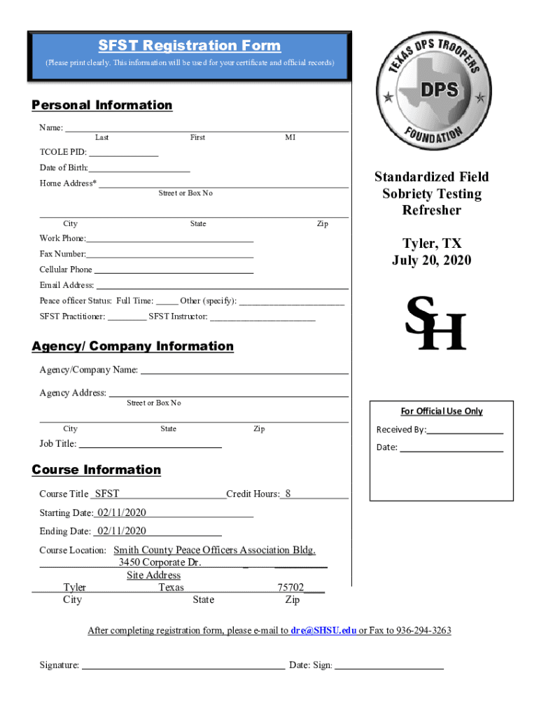 Fillable Online SFST Registration Form Fax Email Print - pdfFiller