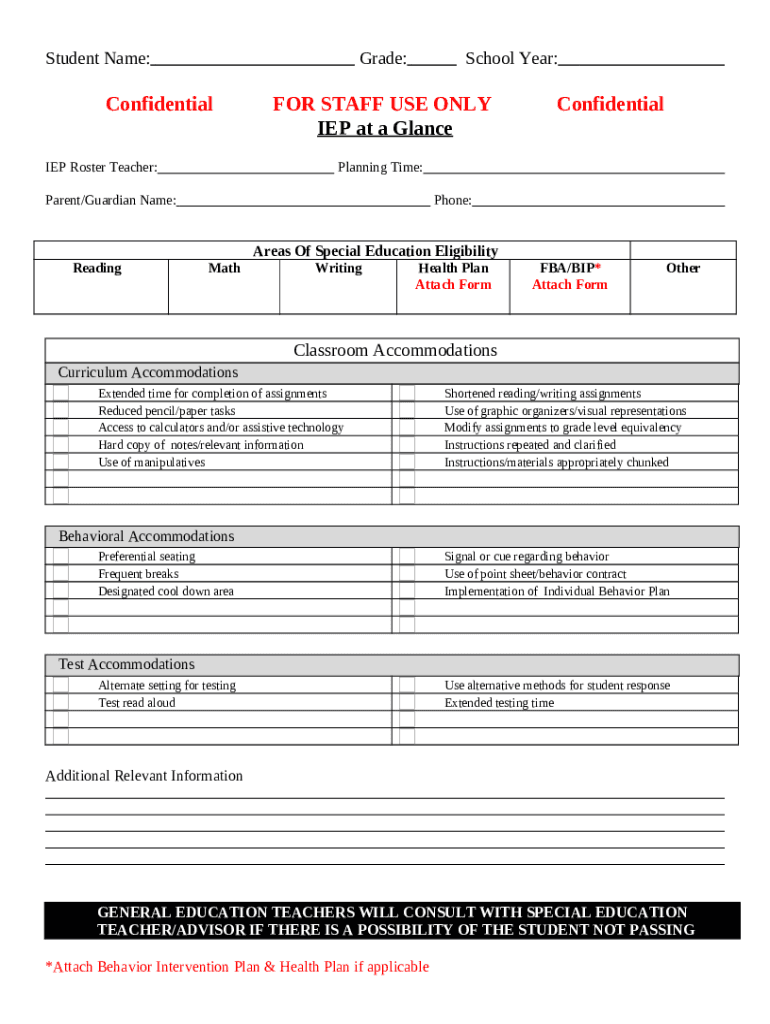 Wilson - IEP at a Glance Doc Template | pdfFiller