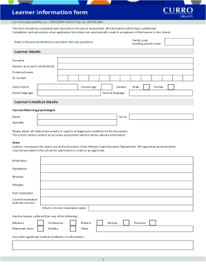 Fillable Online Curro Uitzicht is an Assisted Learning school Fax Email ...