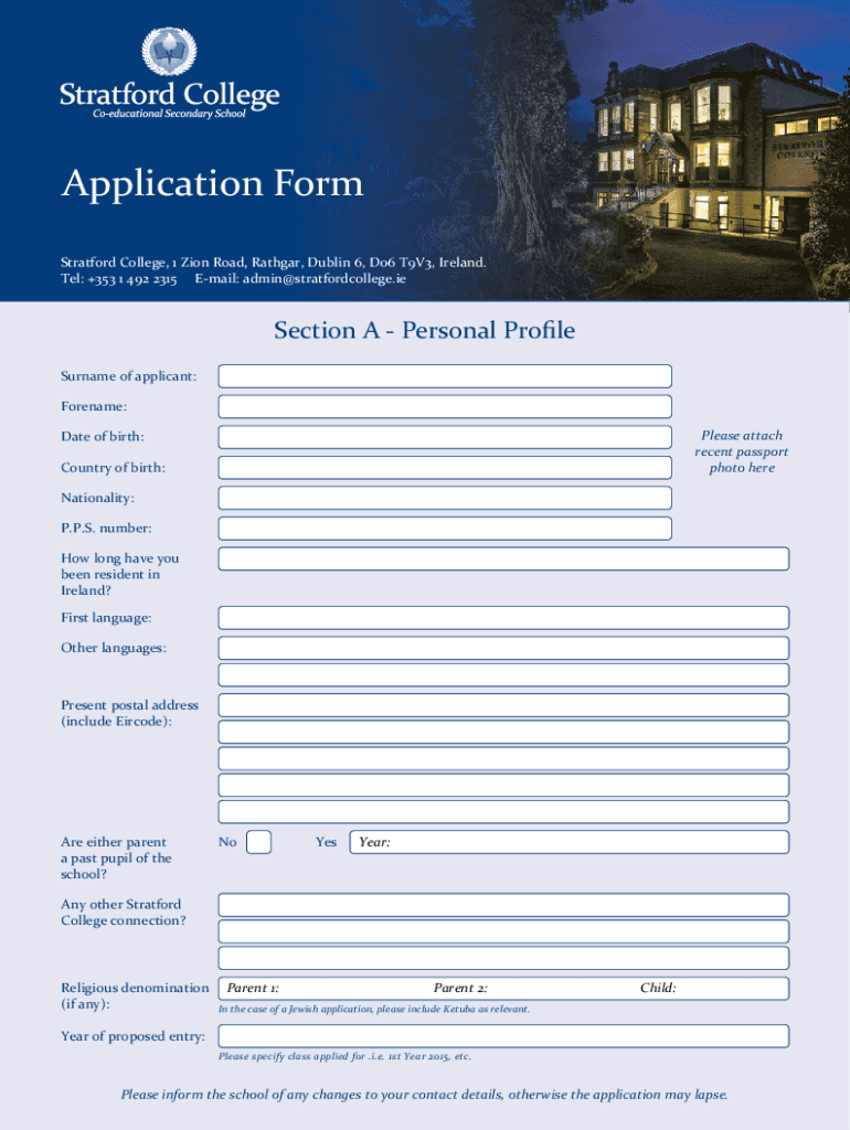 Fillable Online Stratford College - A4 Application Form Fax Email Print ...