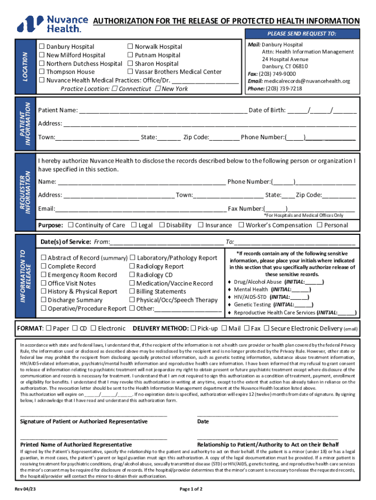 Fillable Online Authorization for the Release of Protected Health ...