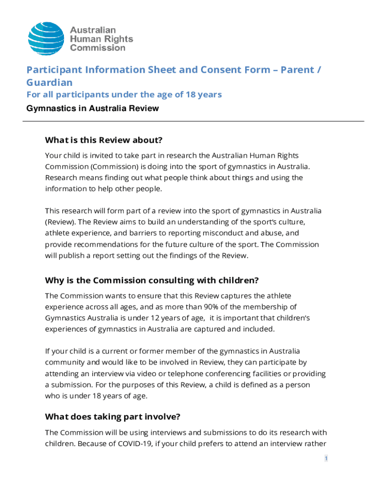 Fillable Online Participant Information Sheet and Consent FormParent ...