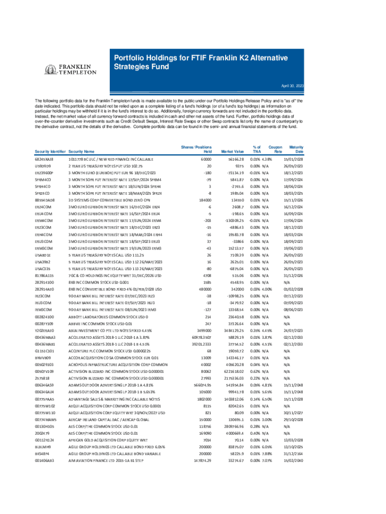 Fillable Online The following portfolio data for the Franklin Templeton ... Fax Email Print ...