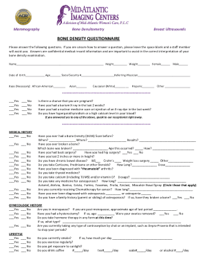 Fillable Online BONE DENSITY QUESTIONNAIRE Fax Email Print - pdfFiller