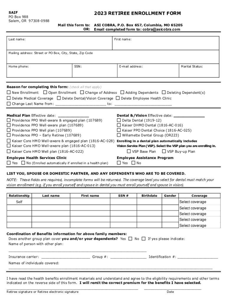Fillable Online asi cobra - DHR - Division of Statewide Benefits ...