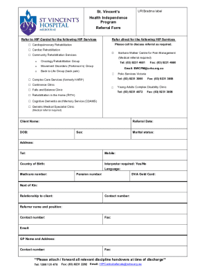 Fillable Online St. Vincent's Health Independence Program Referral Form ...