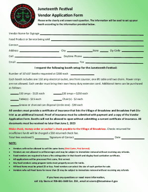 Fillable Online Juneteenth Festival Vendor Application Form Fax Email ...
