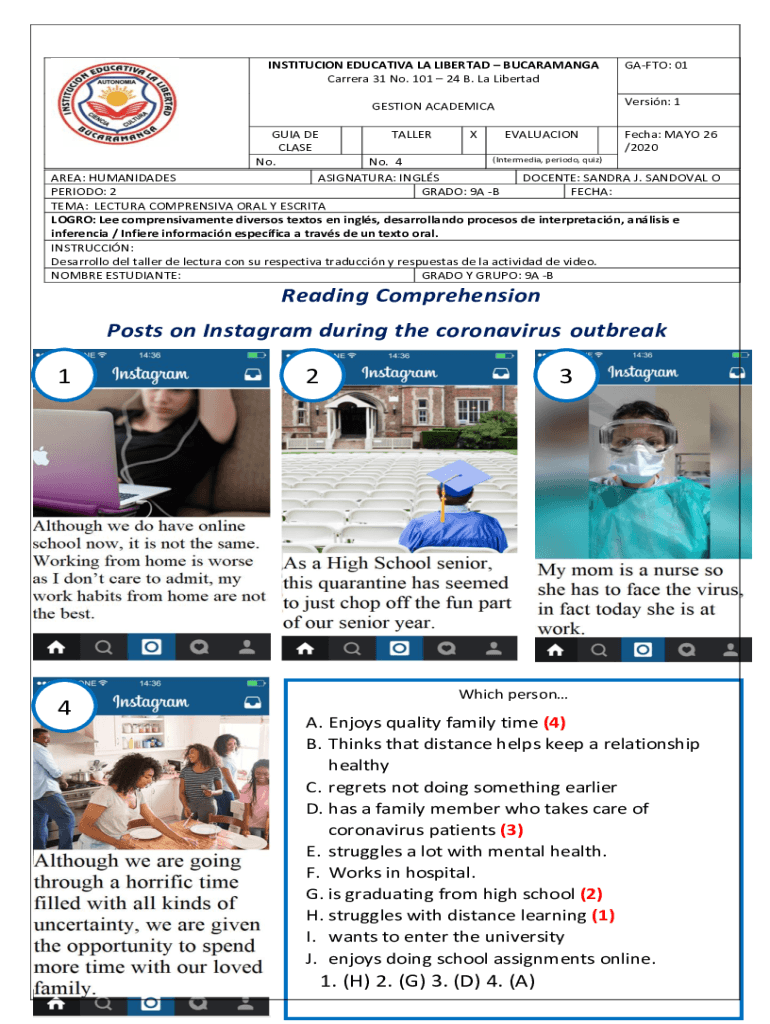 Fillable Online Reading Comprehension Posts on Instagram during the ...