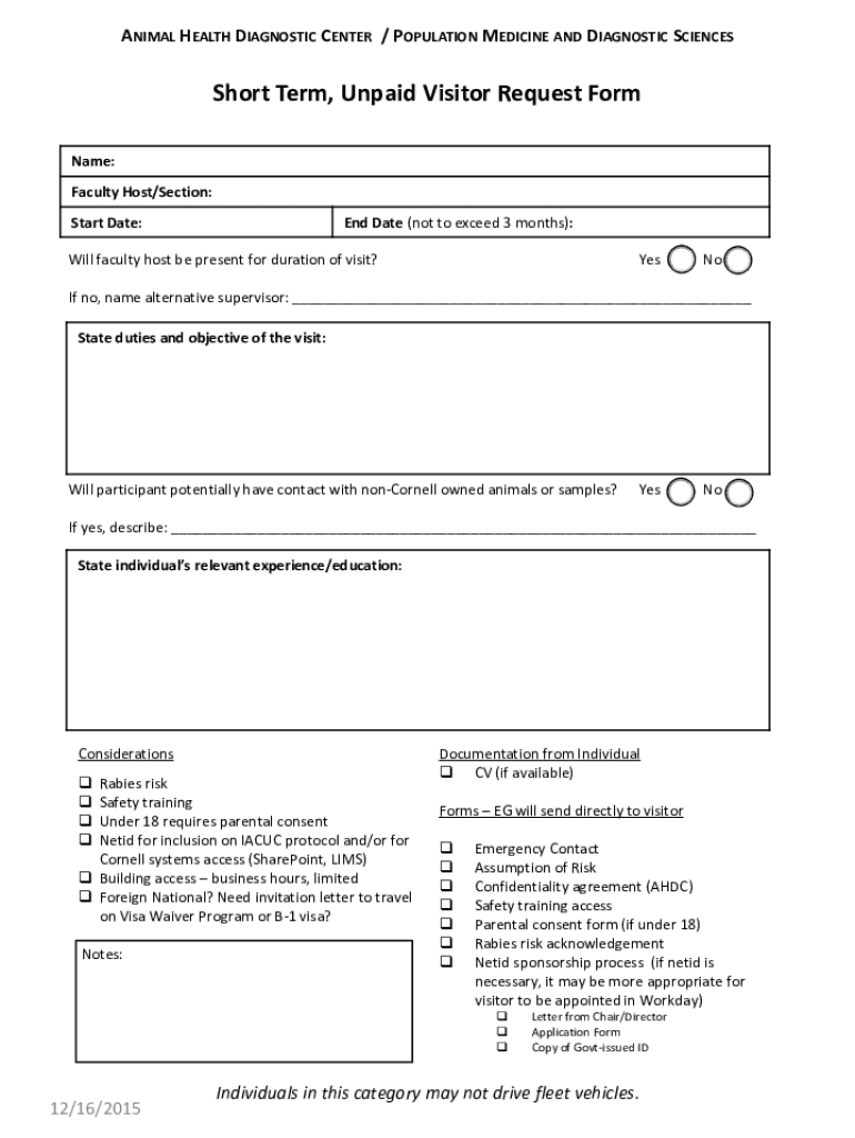 Fillable Online Short Term Visitor Form Fax Email Print - pdfFiller