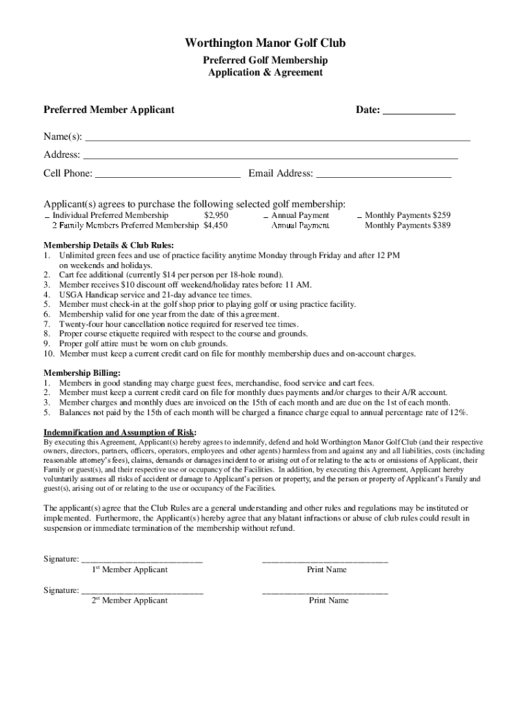 Fillable Online Preferred-Membership-Application-Agreement- ... Fax ...
