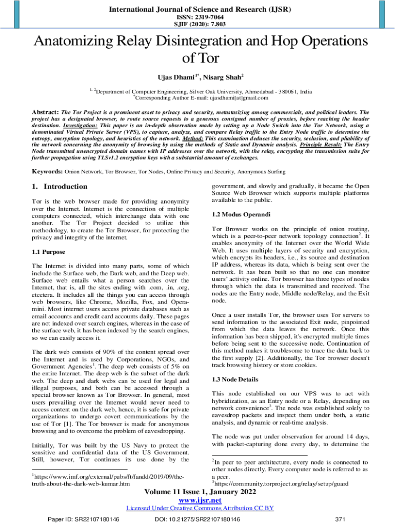 Fillable Online Anatomizing Relay Disintegration and Hop Operations of Tor. Information Security ...
