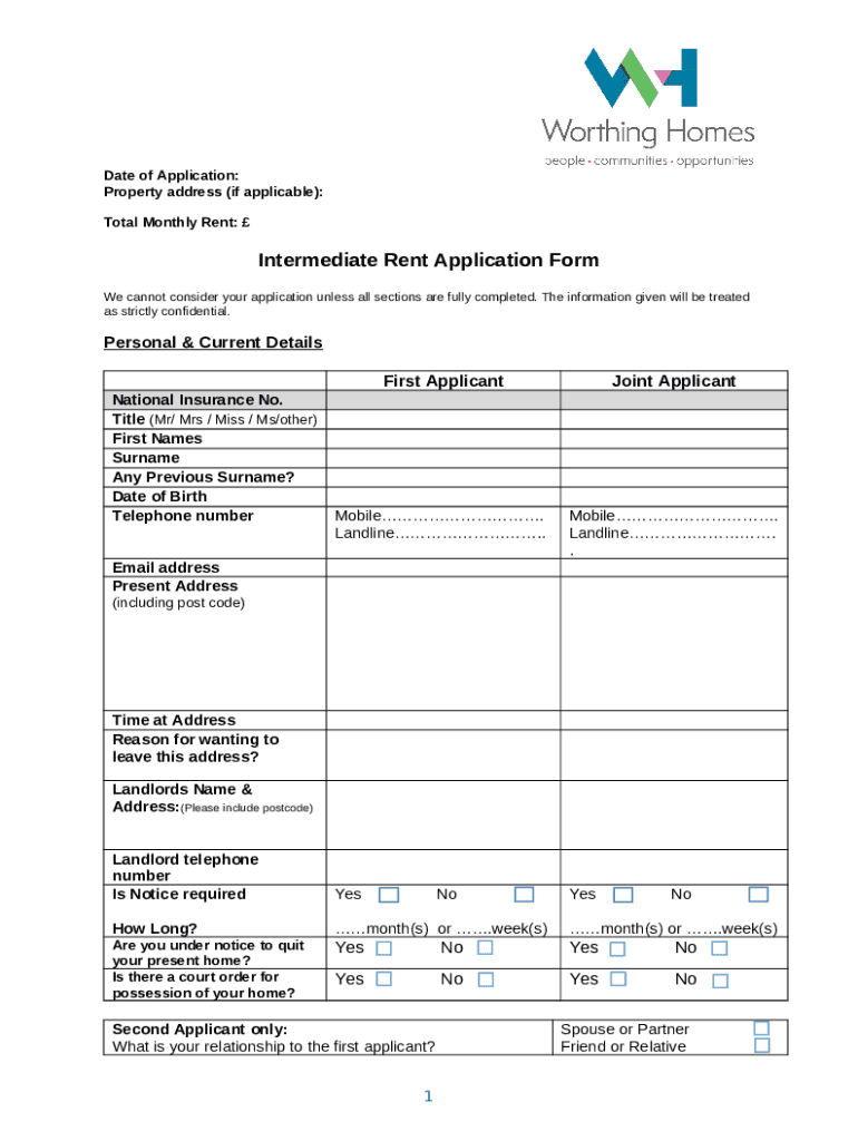 Intermediate Rent Application Doc Template | pdfFiller