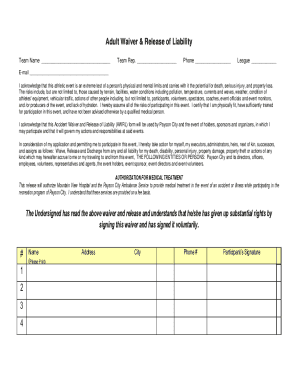 Fillable Online Mens softball Waiver & Release of Liability Fax Email ...