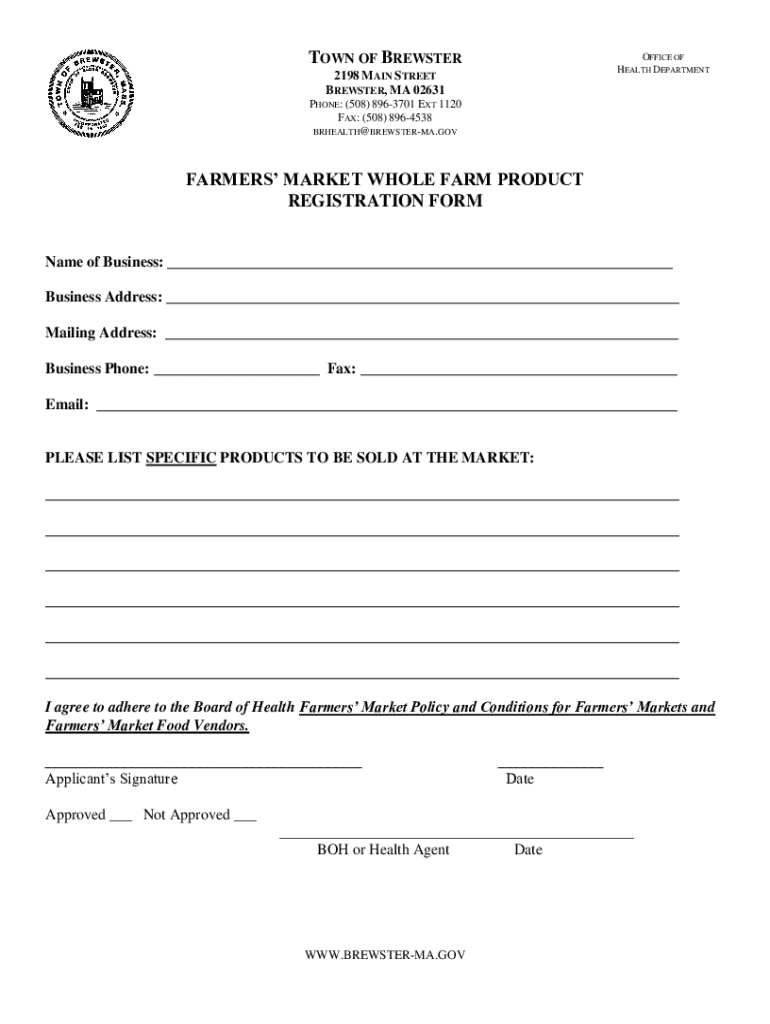 Fillable Online Board of Health Farmers' Market Registration Form Fax ...