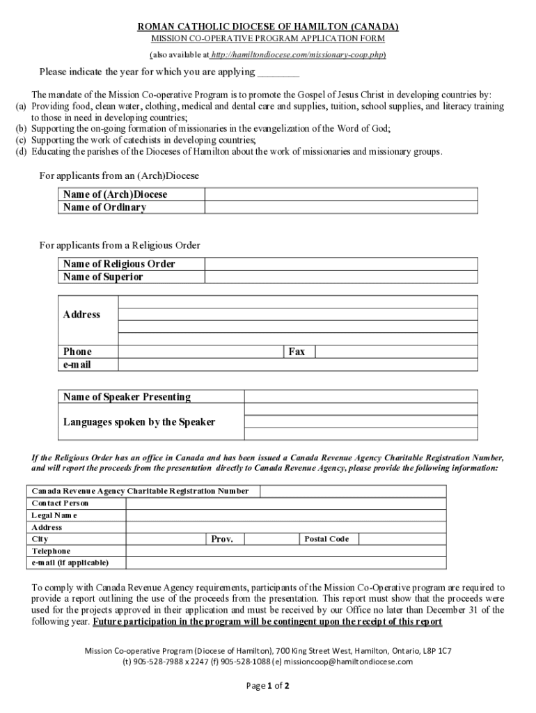 Fillable Online Mission Co-operative Program Application Form Fax Email ...