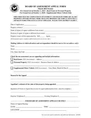 Fillable Online BOARD OF ASSESSMENT APPEAL FORM Fax Email Print - pdfFiller